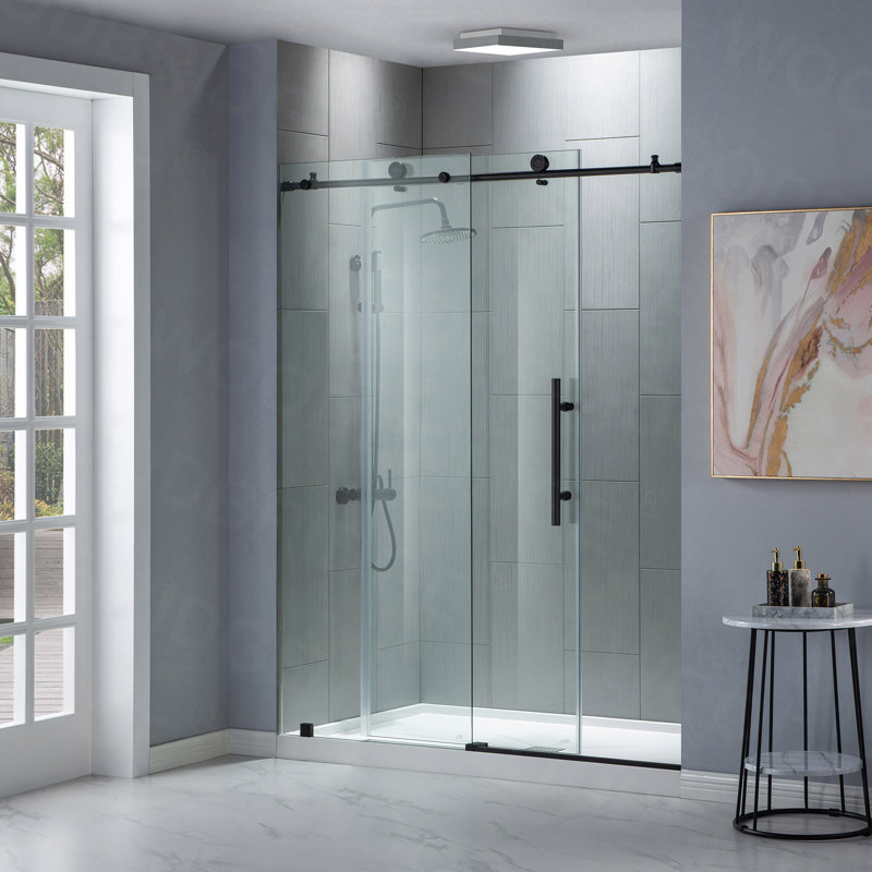WoodBridge 44"- 48" W x 76" H Single Sliding Frameless Shower Door with 3/8"(10mm) Explosion ...